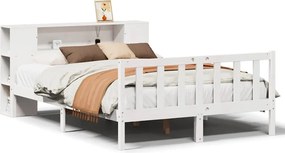 Postel s knihovnou bez matrace bílá 135x190 cm masivní borovice 3321652