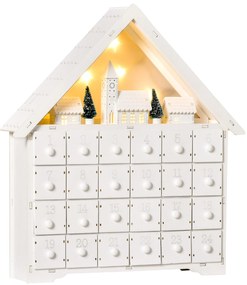 Adventní kalendář HOMCOM k naplnění 24 zásuvek a LED světel, designová vánoční dekorace 2 v 1 v bílé barvě 39 x 9 x 42 cm | Aosom.de