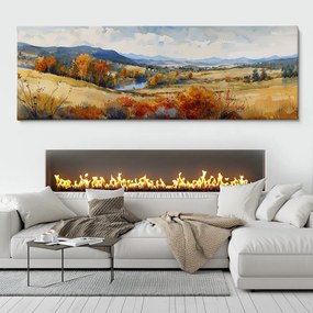 Obraz na plátně - Jezírko za trnkovým keřem FeelHappy.cz Velikost obrazu (šířka x výška): 210 x 70 cm