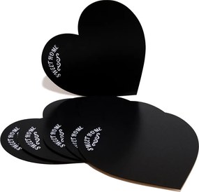 Sada 6 ks dřevěných prostírání Mat Heart černá