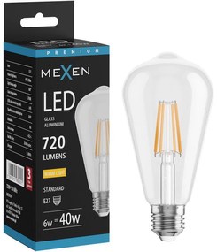 Mexen Vintis Filamentová LED žárovka E27, ST64, 6W, Teplá - 2700K, 720 lm, čirá - L152-E27-0627-00