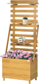Vyvýšený záhon Outsunny s treláží, květinová bedýnka se 3 policemi, do zahrady a na terasu, hnědé, 63 x 39 x 160 cm | Aosom