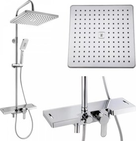 Erga Oslo, sprchový set s baterií, poličkou, výtokem a hlavovou sprchou 30×30 cm, chromová, ERG-YKA-BP.OSLO-30-CHR