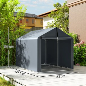 Outsunny 1,62 × 2,22 m voděodolný zahradní úložný stan s rolovacími zipovými dveřmi, sedlová střecha, ocelový rám, UV-odolný — tmavě šedý
