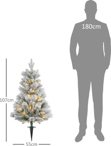 HOMCOM Vánoční stromek s LED osvětlením, sada 2 ks, 107 cm, šišky, červené bobule, nehořlavý, zelená/bílá