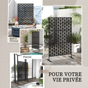 Dekorativní zahradní panel Outsunny - venkovní příčka s geometrickým kovovým designem - 122 x 45 x 198 cm, černý