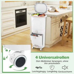 Costway 42 L kuchyňský odpadkový koš s víkem a 3 přihrádkami pedálový odpadkový