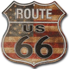 Plechová cedule Route 66 shield US Flag 30cm x 30 cm,