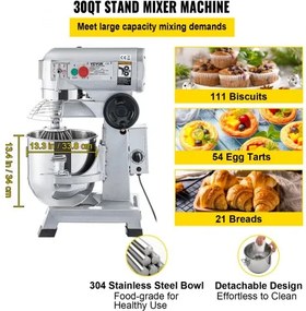 Komerční stojanový mixér, 28,4 l nerezová mísa, 1500 W