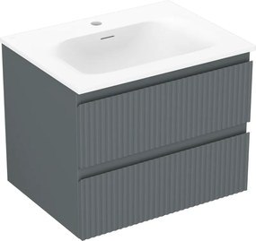 Mexen Rivel, koupelnová skříňka 60 cm s umyvadlem Vela, 2 zásuvky, drážkovaná, grafitová matná/bílá matná, 91A20-06047-2-BFF66-W23M0