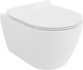 Mexen Carmen, závěsná WC mísa 490x365x340 mm, Rimless Tornádo + WC sedátko z duroplastu, bílá lesklá, 30880100T