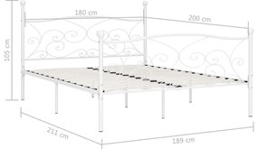 vidaXL Marketos Rám postele s laťkovým roštem bílý kov 180 x 200 cm