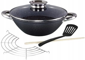 Litinový wok s krytem a mramorovou povrchovou úpravou 26 cm, indukční