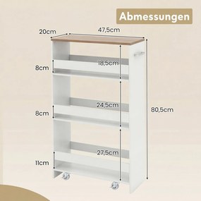 Costway Vozík do niky 20cm široký 4patrový kuchyňský vozík úzká nika