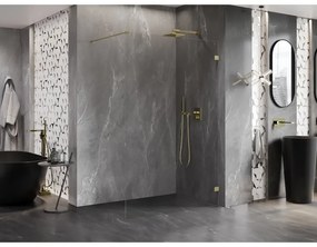 Mexen Lunar sprchová stěna pravá 80 x 200 cm, 8mm čiré sklo, zlatá matná, 830-080-000-55-00-P