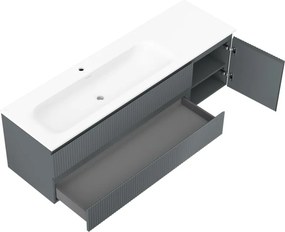 Mexen Rivel koupelnová skříňka 160 cm s umyvadlem Vela levým, 2S, 1D, rýhovaná, grafit/bílá mat