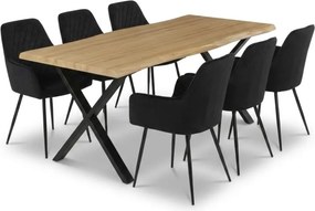 Vikio Jídelní set pro 6 osob 180x90 cm soft dub noha X černá židle s područkami VJS228-6C