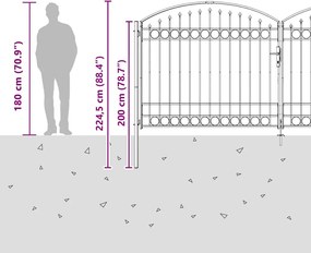 Plotová brána ASSEN dvoukřídlé dveře s klenutým vrškem ocel 400 x 175 cm 143095