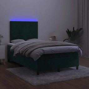 Box spring postel s matrací a LED tmavě zelená 120x190 cm samet 3270302