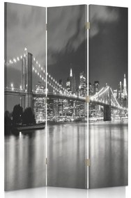 Ozdobný paraván Newyorský most Černobílý - 110x170 cm, třídílný, obustranný paraván 360°