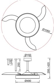 Matra 9091 Niseko M, rozvinovací ventilátor se svítidlem a dálk. ovladačem, LED 50W 2700-5000K, černá/zlatá, průměr 49/106cm