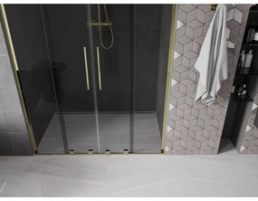 Mexen Velar L Duo, posuvné sprchové dveře do otvoru 160 cm, 8mm šedé sklo, zlatá lesklá, 871-160-003-42-50