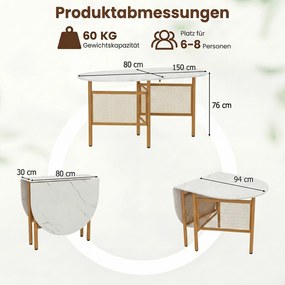 Costway Skládací jídelní stůl pro 6-8 osob, prostorově úsporný s funkcí