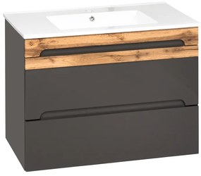 MAXIVA Závěsná skříňka pod umyvadlo - GALAXY 824 grey, šířka 80 cm, grafit/lesklý grafit/dub votan
