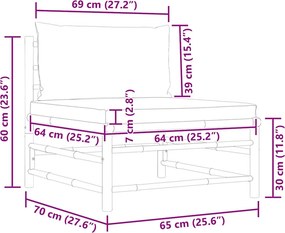 Zahradní středová pohovka s krémově bílými poduškami bambus 313146