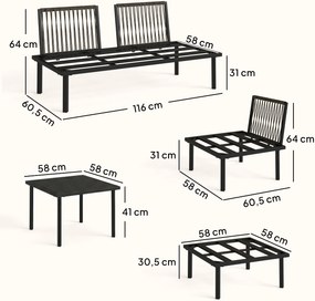 Outsunny 6dílná venkovní lounge souprava pro 5–6 osob — 2místná sedačka, rohové křeslo, 2 bezloketní křesla, podnožka a kovový stolek — silné polštář…