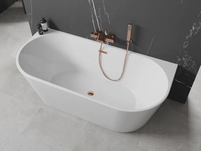 Mexen Oval, volně stojící nástěnná vana 150 x 75 cm, bílá, růžové zlato přepad, 52671507500-60