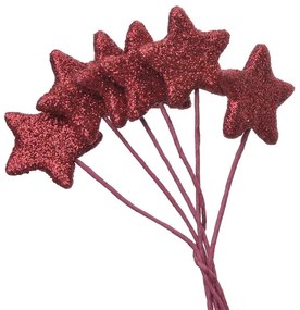 hvězdy na drátku + glitter (24 ks) červené