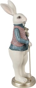 Dekorace bílý králík v košili a s holí - 12*10*32 cm