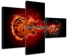 Gario Obraz s hodinami Hořící kytara - 3 dílný Rozměry: 80 x 40 cm