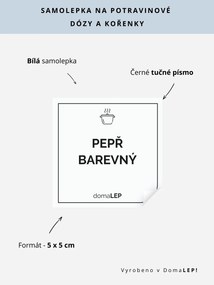 Samolepka na kořenky PEPŘ BAREVNÝ bílá 5 × 5 cm tučné písmo
