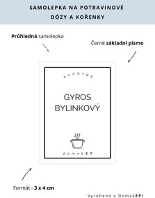 Samolepka na kořenky GYROS BYLINKOVÝ průhledná 3 × 4 cm základní písmo