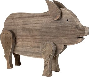 Hnědá antik dekorativní dřevěná figurka prasátko - 42*9*28 cm