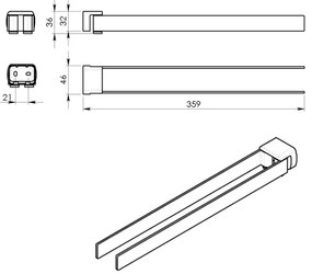 Gedy - Nástěnný věšák na ručníky otočný PIRENEI 36 cm matná černá