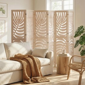 HOMCOM Paraván do interiéru ze dřeva 6 panelů 240 x 170 cm, skládací a přenosný, motiv listů, odnímatelný design, přírodní dřevo