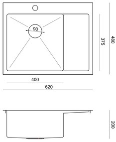 Kuchyňský nerezový dřez REA RUSSEL 116 R nerez kartáčovaná, mycí komora vpravo