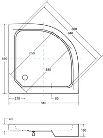 BESCO Čtvrtkruhová sprchová vanička ALEX Rozměr A - 80 cm, Rozměr B - 80 cm - OLBVANACALE80