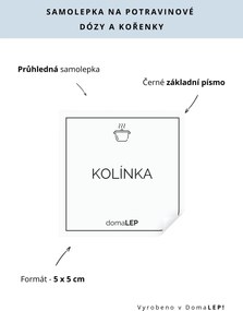KOLÍNKA  – průhledná samolepka na dózu, základní písmo, 5 x 5 cm | DomaLEP