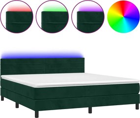 Box spring postel s matrací a LED tmavě zelená 160x200 cm samet 3134474