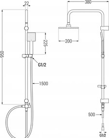 Mexen Tord sprchový set s dešťovou sprchou a sprchovou baterií Sabre, černá, 72140200-70