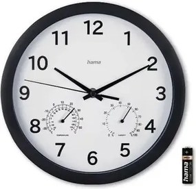 Hama Malta nástěnné hodiny 25 cm černá / tichý chod / teploměr/vlhkomě
