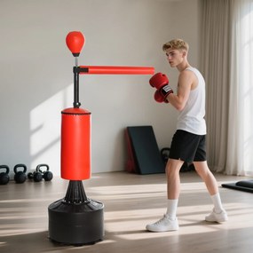 HOMCOM 3-dílná sada boxovacího pytle se stojanem, pumpou a rukavicemi 88 x 48 x 155-205 cm černá červená pro efektivní trénink boxu