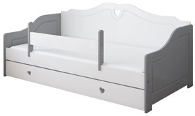 BabyBeds Dětská postel ZUZANA srdíčka Velikost postele: 180x80 cm, Barevné provedení: bílá a šedá, Úložný prostor: Ano, s úložným prostorem Bílá