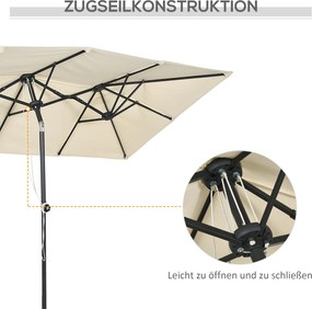 Slunečník Outsunny 150 x 295 cm dvojitý slunečník s nastavitelným úhlem sklonu, tržní slunečník na terasu z polyesteru v krémové barvě | Aosom.de