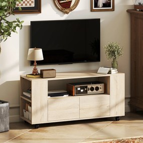 HOMCOM TV nábytek 106,68 cm s otočnými kolečky a brzdou, nastavitelné police a zásuvky, 102x34,5x48,5 cm, dřevo