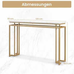 Costway 120 cm konzolový stůl s deskou z umělého mramoru a geometrickým kovovým
